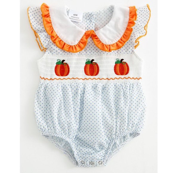 One Pieces | Boutique Pumpkin Smocked Baby Girls Blue Bubble Romper Jumpsuit | Poshmark